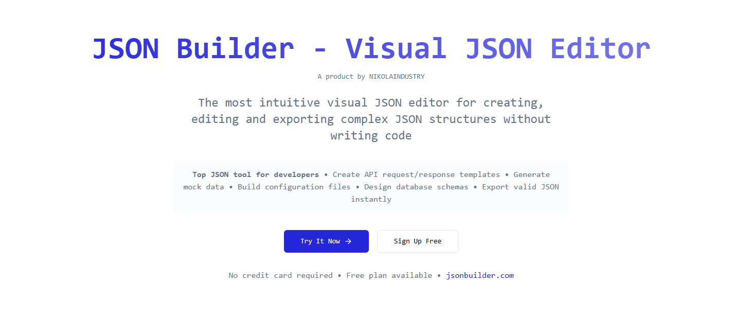 JSON Builder - Visual JSON Editor | Create Complex JSON Structures